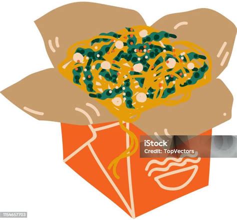 야채와 국수의 테이크아웃 판지 상자 전통 중국 또는 일본 음식 벡터 일러스트 건강한 식생활에 대한 스톡 벡터 아트 및 기타