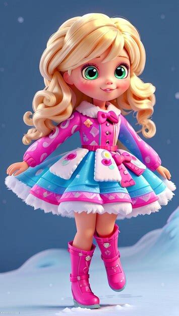Premium Ai Image Adorable Snow Barbie In Multicolor Dress