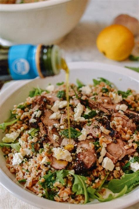 Farro Salad With Grilled Turkey Lemon Herbs And Feta The Woks Of Life