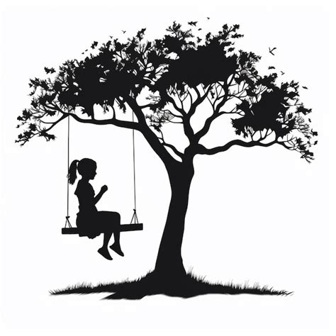Premium Photo Silhouette Of A Girl Sitting On A Swing Under A Tree Generative Ai