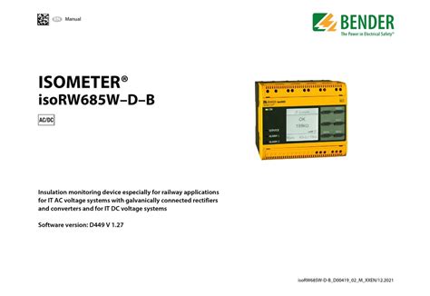 Bender Isometer Isorw685w D B Manual Pdf Download Manualslib