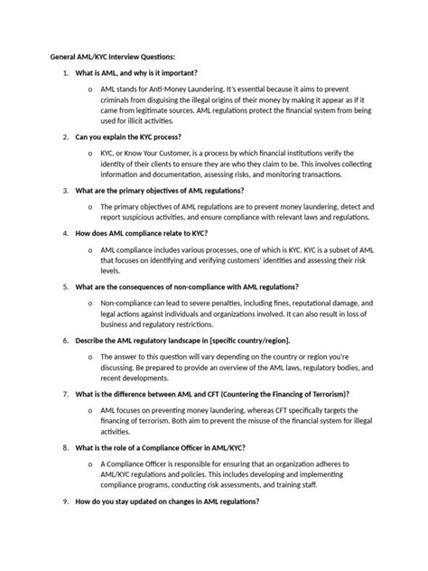 General Aml Interview Questions Pdf Regulatory Compliance Business