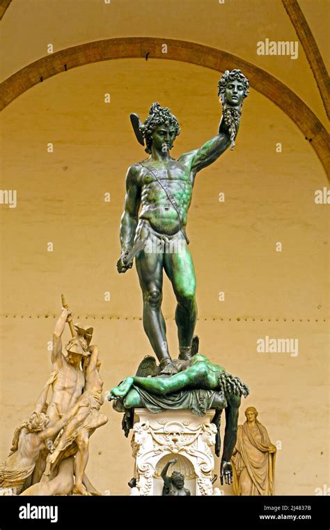 Bronze Statue Of Perseus Beheading Medusa By Cellini Standing In The