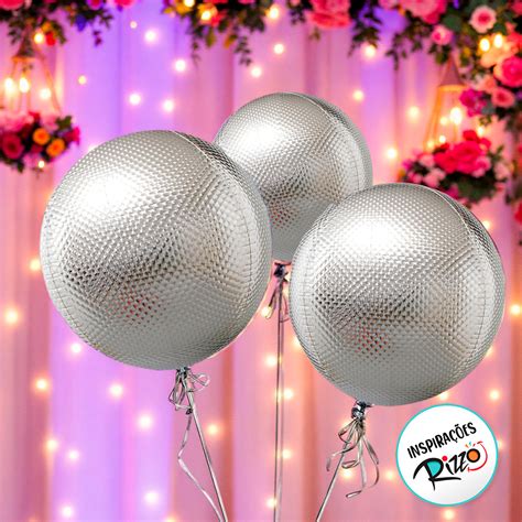 Balão De Festa Metalizado 20 50cm Esphera Prata Texturizado Redondo