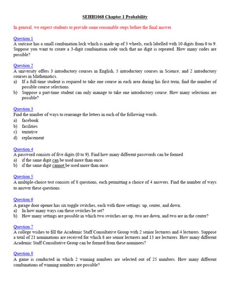 Sehh1068 Chapter 1 Probability Exercise Download Free Pdf