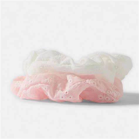 2 Pack Embroidered Flower Hair Scrunchies Pink And White Kmart
