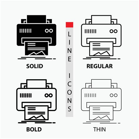Digital Printer Printing Hardware Paper Icon In Thin Regular Bold Line And Glyph Style