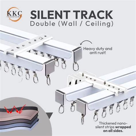 Kkc Silent Track Double Aluminium Curtain Rail Rail Langsir Premium Tebal Besi Langsir Heavy