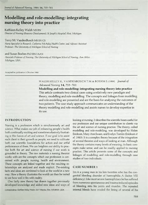 Modeling And Role Modelig Integrating Nursing Theory Into Practice Docsity
