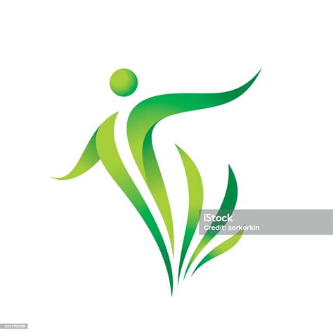 녹색 자연 벡터 아이콘 템플릿입니다 건강 로그인 하십시오입니다 휘트니스 여자 개념 그림입니다 잎을 가진 인간의 문자입니다 자유