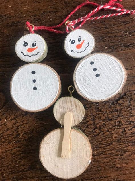 2 Rustic Natural Birch Wood Double Slice Snowman Decoration Etsy Uk