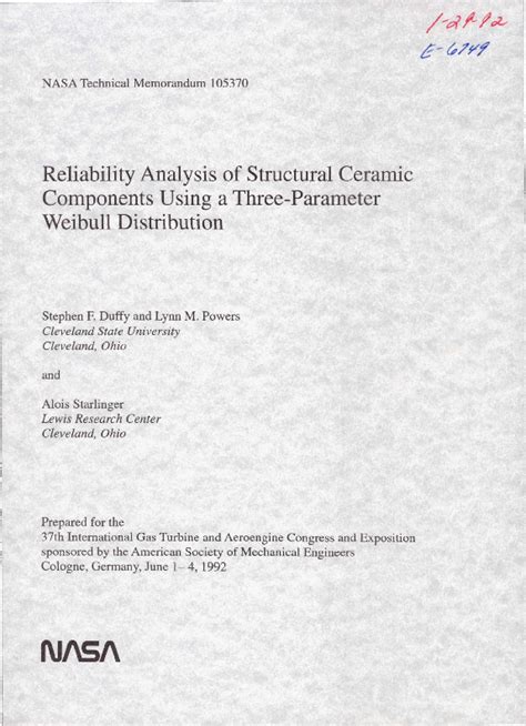 Pdf Reliability Analysis Of Structural Ceramic Components Using A