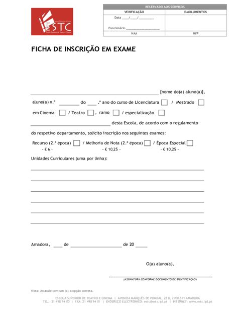 Preenchível Disponível FICHA DE INSCRIO EM EXAME Fax Email Imprimir