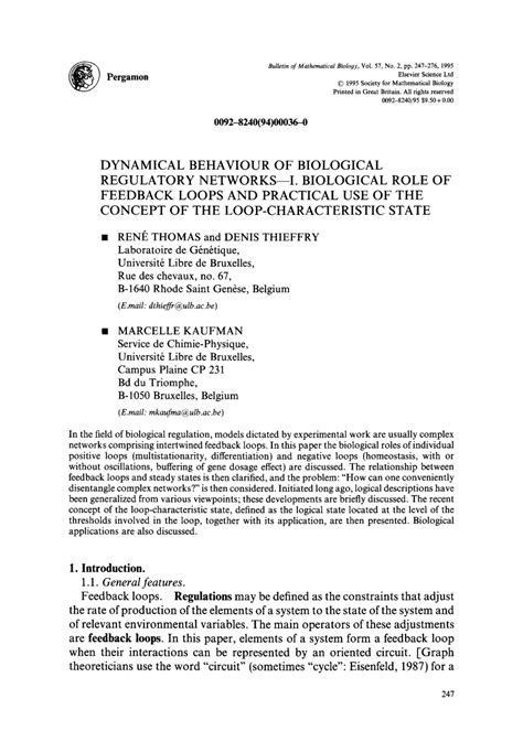 Pdf Dynamical Behaviour Of Biological Regulatory Networks I Biological Role Of Feedback Loops