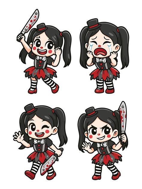 Cute Creepy Clown Girl With Knife In Various Expressions 68985277