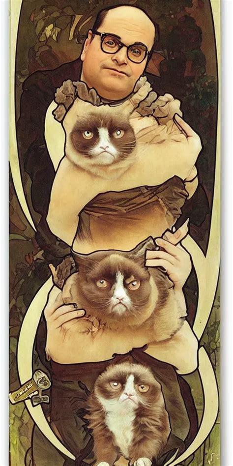 George Costanza From Seinfeld Holding Grumpy Cat Stable Diffusion