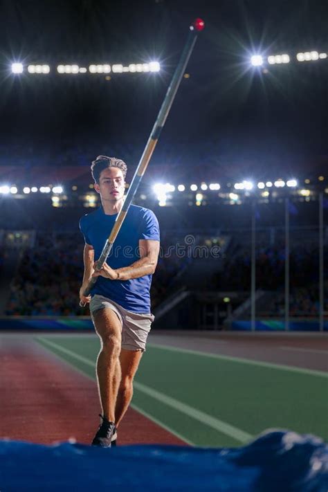 Pole Vault Jumping Professional Male Athlete On World Championship