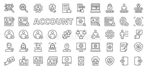 Account Icons In Line Design User Login Password Username Social Verification Sign Up