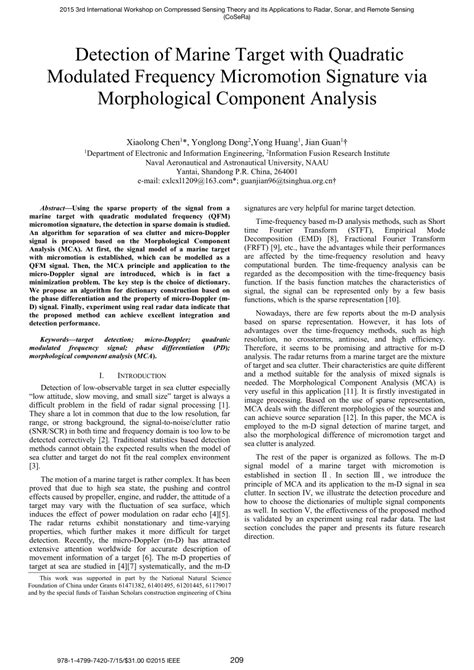 Pdf Detection Of Marine Target With Quadratic Modulated Frequency Micromotion Signature Via