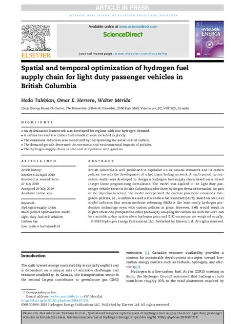 Pdf Spatial And Temporal Optimization Of Hydrogen Fuel Supply Chain For Light Duty Passenger