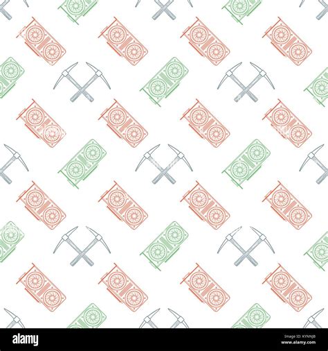 Vector Colorful Outline Style Design Gpu Red And Green Graphic Processing Units Crypto Currency