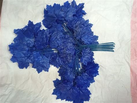 Polyester Blue Artificial Flower Plastic Leaf Sizedimension 9 Inch