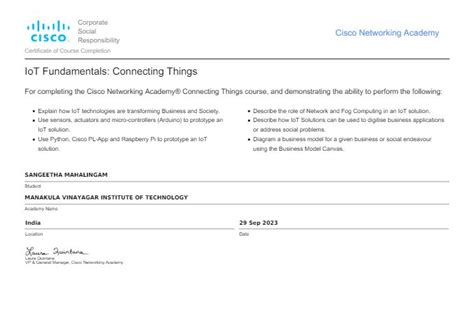 Sangeetha Mahalingam On Linkedin Cisco Networking Academy Iot Fundamentals Connecting Things