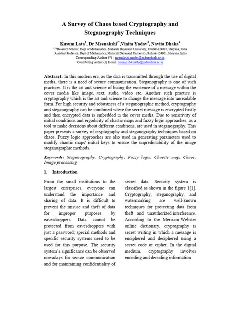 A Survey of Chaos based Cryptography and _Steganography Techniques | PDF | Chaos Theory ...