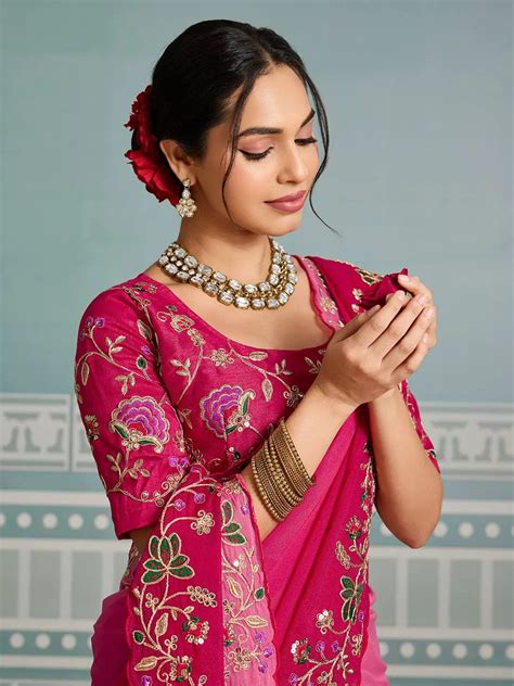 Roykals Designer Function Wear Saree Elegant Pink Georgette The