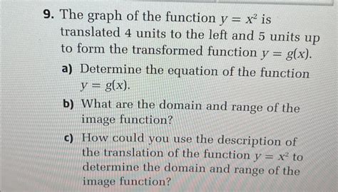 solved 9 the graph of the function y x2 is translated 4