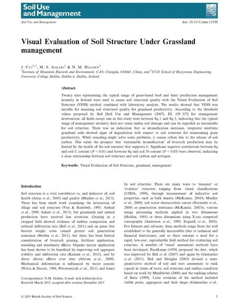 Pdf Visual Evaluation Of Soil Structure Under Grassland Management