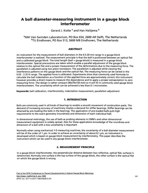 Pdf Ball Diameter Measuring Instrument In A Gauge Block Interferometer