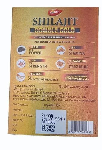 Dabur Shilajit Double Gold Capsules Packaging Type Box 10 Capsule