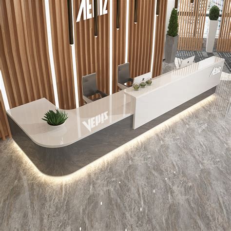 L Shaped Reception Desk Grey White Marble Wanbest