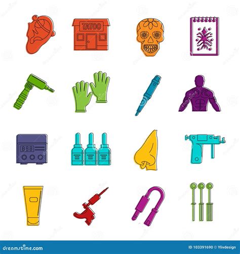 Sistema Del Garabato De Los Iconos De La Sala Del Tatuaje Ilustración
