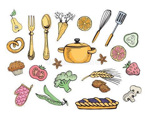Kitchen Utensils Hand Drawn Cooking Objects Icons In Sketch Style Stock Vector Illustration