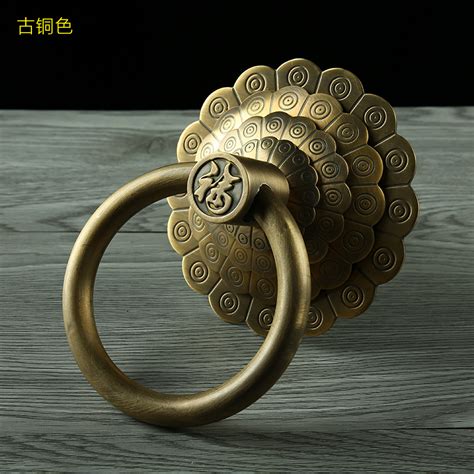 中式古风大门门栓纯铜门环拉手老式把手复古木门插销圆形黄铜门锁虎窝淘
