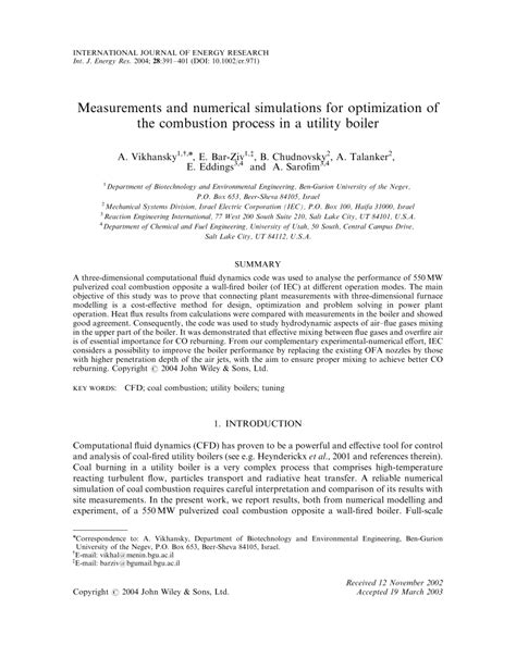 Pdf Measurements And Numerical Simulations For Optimization Of The Combustion Process In A