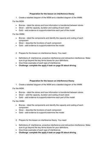 Aqa A Level Psychology Memory Wmm Teaching Resources