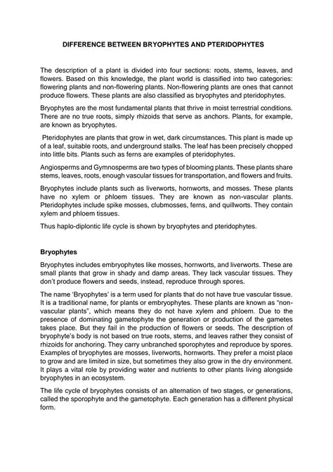 SOLUTION Difference Between Bryophytes And Pteridophytes Studypool