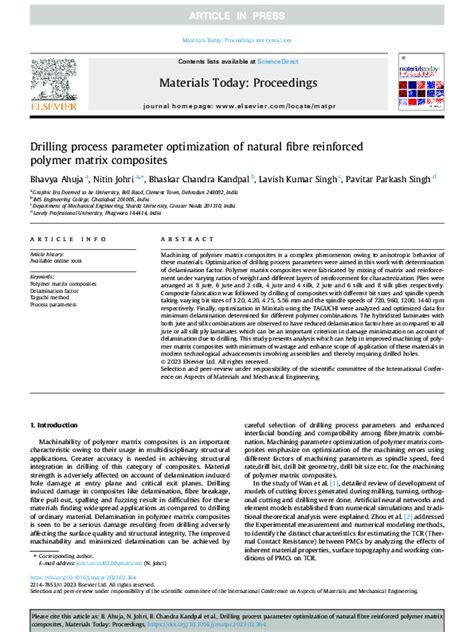 Pdf Drilling Process Parameter Optimization Of Natural Fibre Reinforced Polymer Matrix Composites