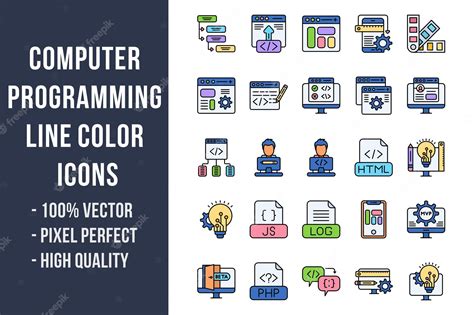 Premium Vector Computer Programming Line Color Icons