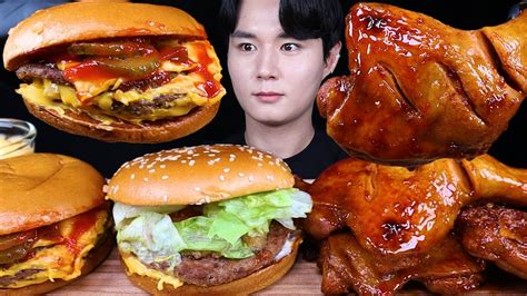 창녕갈릭버거 치즈버거 자메이카통다리 치킨 먹방asmr Mukbang Cheeseburgers And Spicy Bbq Chicken