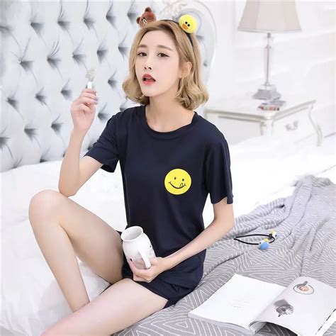 Womens Pajamas Sets Cartoon Smile Icon Print Cute Pajama Set Women