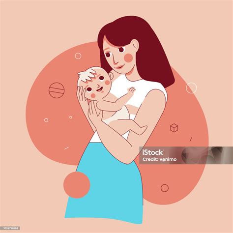 벡터 일러스트 레이 션 평면 선형 유행 스타일행복 한 엄마와 아이 가족에 대한 스톡 벡터 아트 및 기타 이미지 가족 귀여운