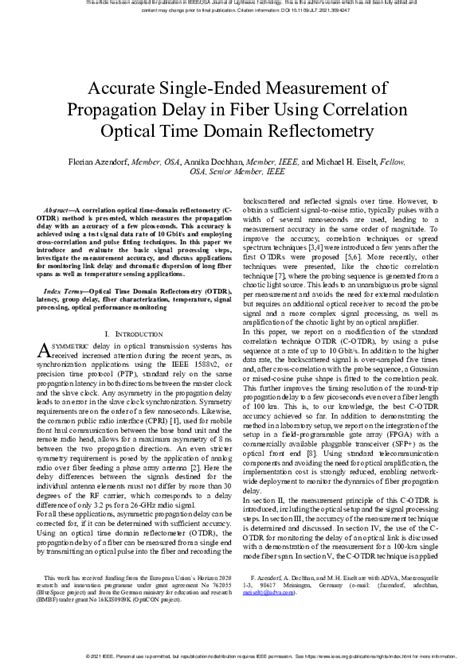 Pdf Accurate Single Ended Measurement Of Propagation Delay In Fiber Using Correlation Optical