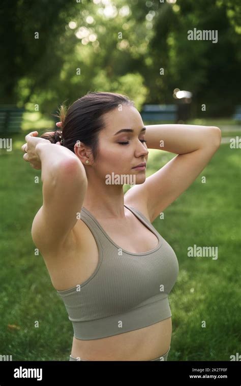 Portrait Of A Slender Girl A Beautiful Young Woman Is Preparing For