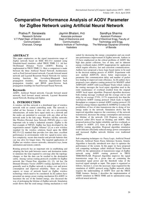 Pdf Comparative Performance Analysis Of Aodv Parameter For Zigbee