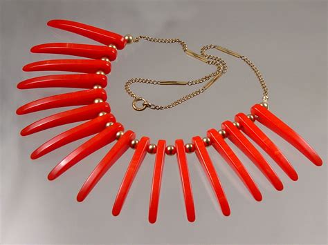 Red Bakelite Fringe Bib Necklace Red Bakelite Fringe Bib Necklace