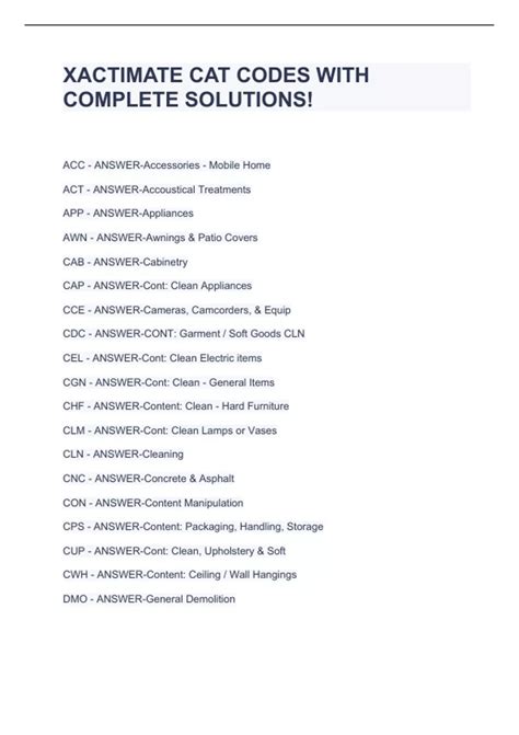 Xactimate Cat Codes With Complete Solutions Xactimate Cat Codes